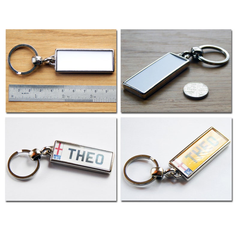 PERSONALISED NUMBER PLATE Keyring Icons Custom Gift Large Chrome Double ...