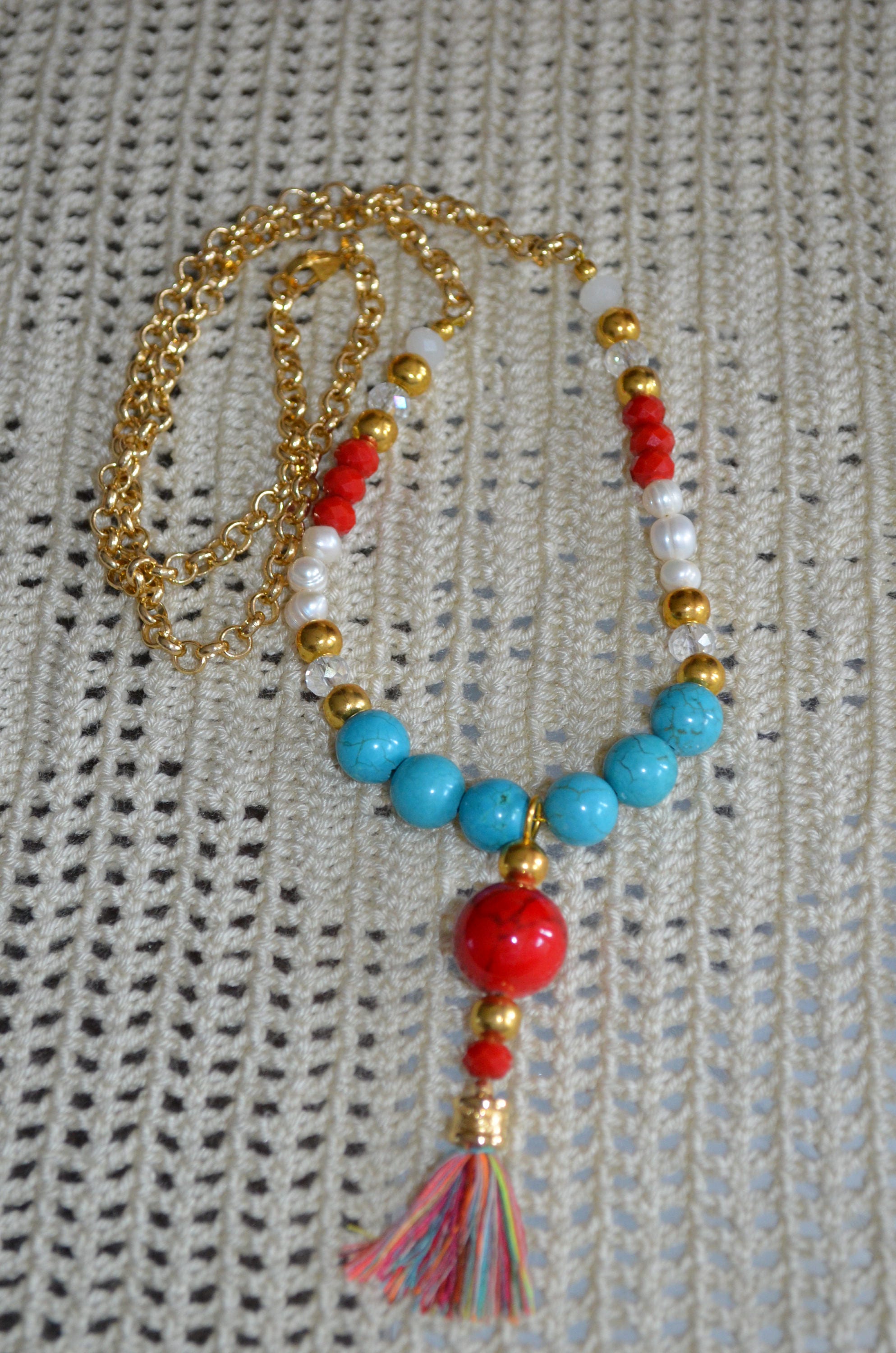 Turquoise Red Agate Stone Beads Freshwater Pearls & Czech | Etsy