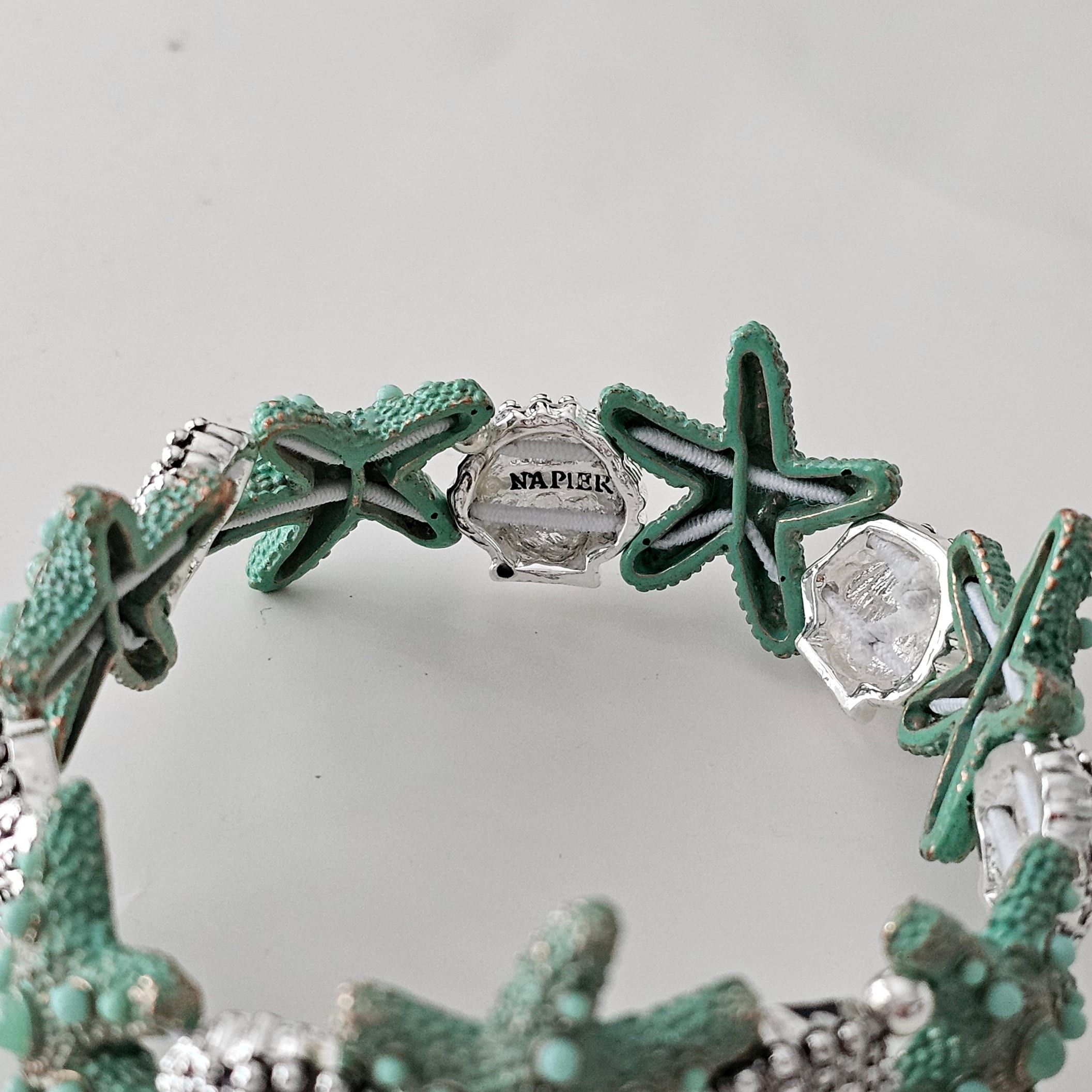 Napier Silver Tone Aqua Shells & Starfish Stretch Bracelet ~ Signed - Etsy