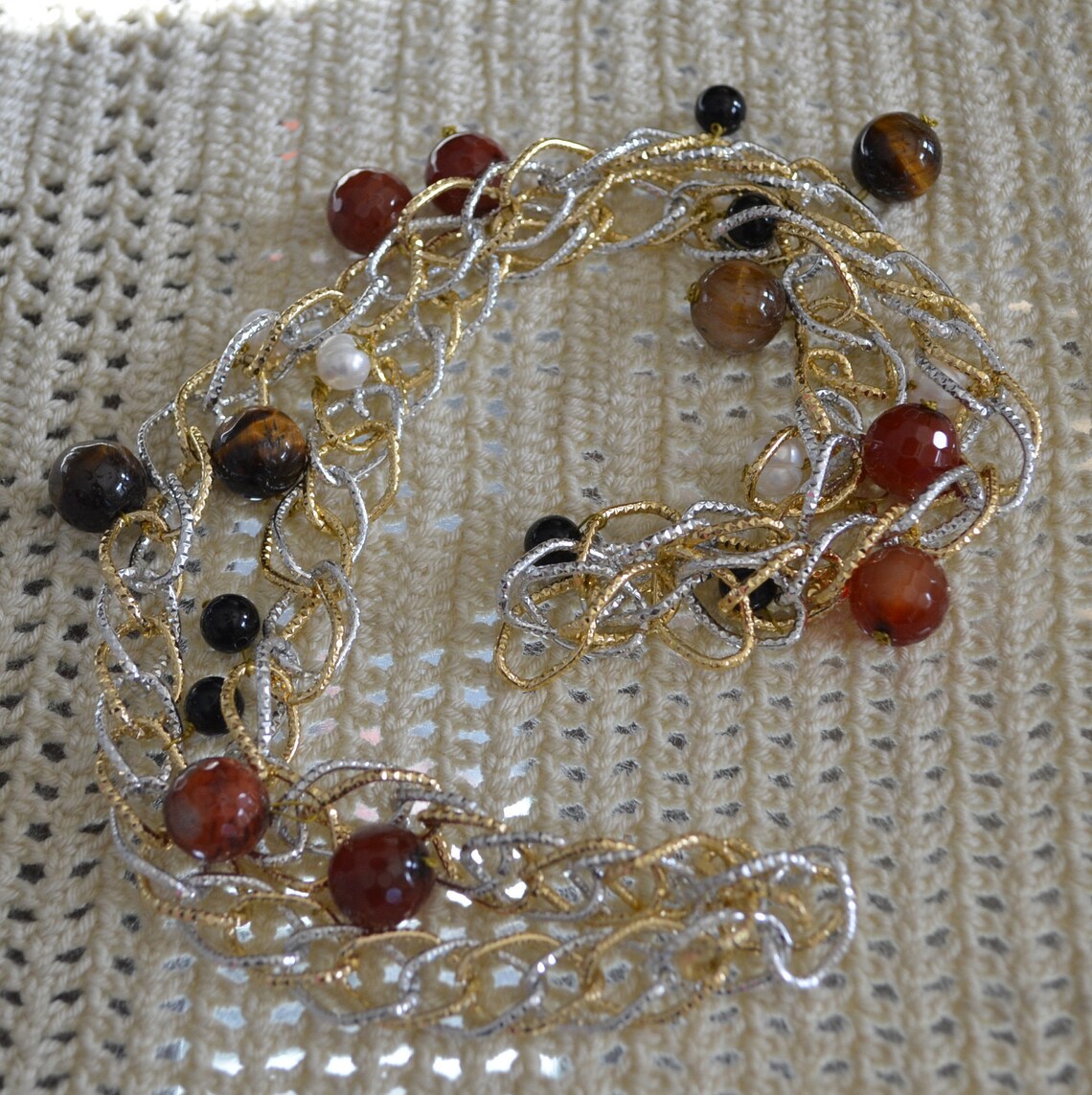 Two-tone Textured Link Chain Long Dangle Necklace With Mixed - Etsy