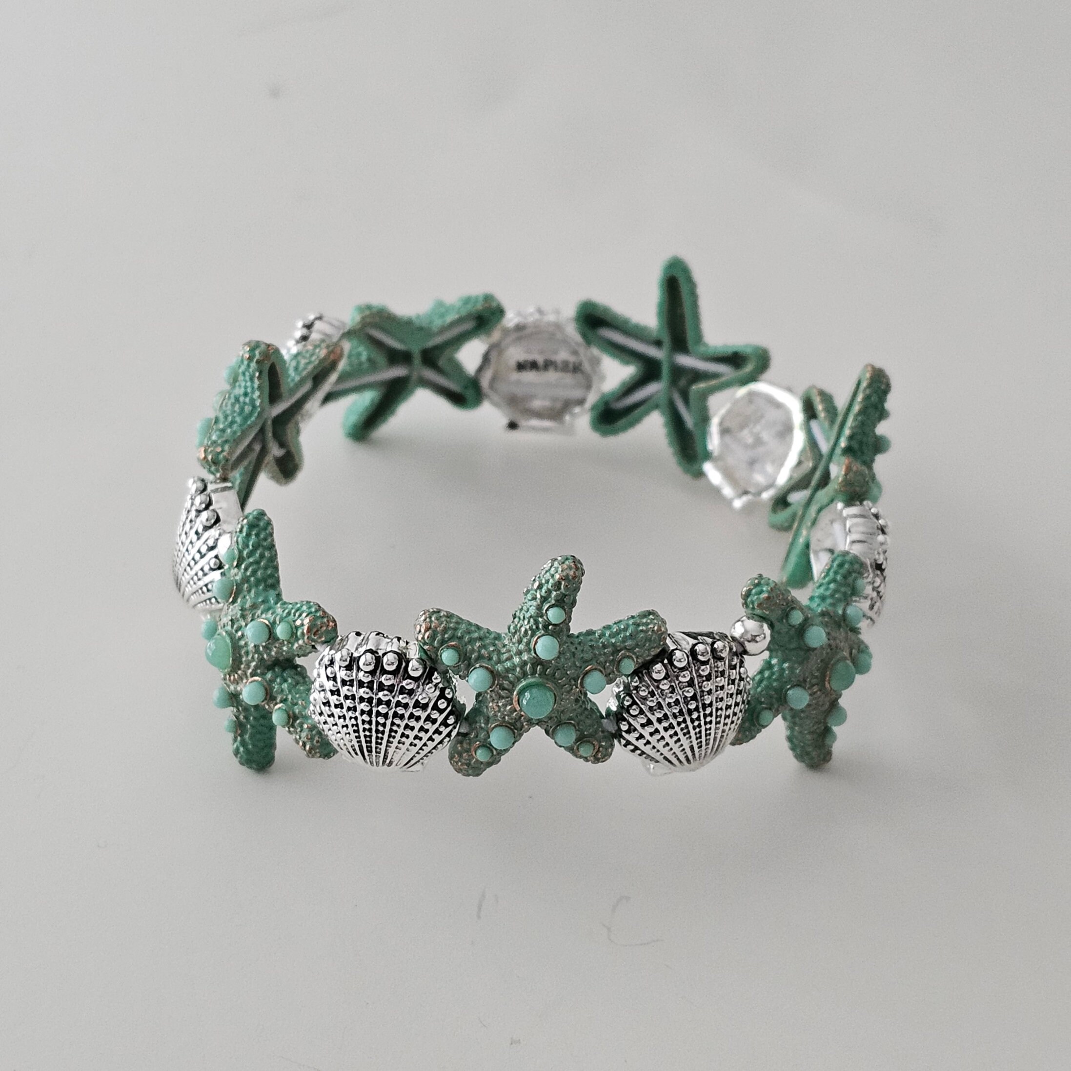 Napier Silver Tone Aqua Shells & Starfish Stretch Bracelet ~ Signed - Etsy