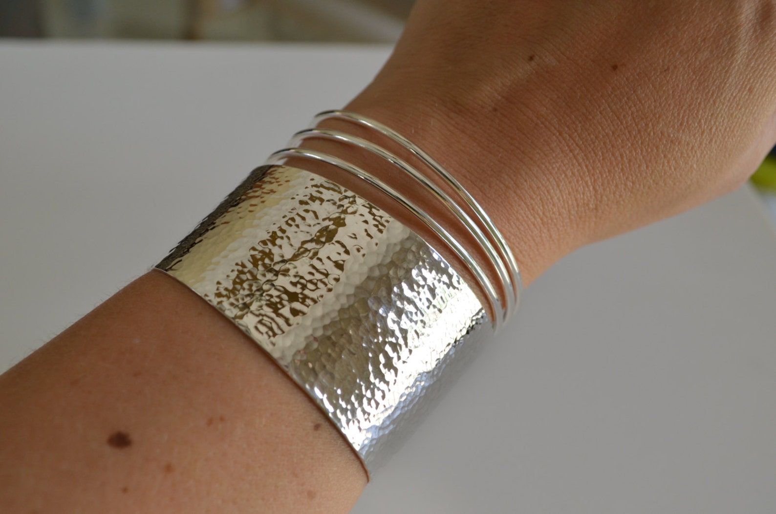Wide Bronze Hand-hammered Sterling Silver Plated Polished Cuff - Etsy
