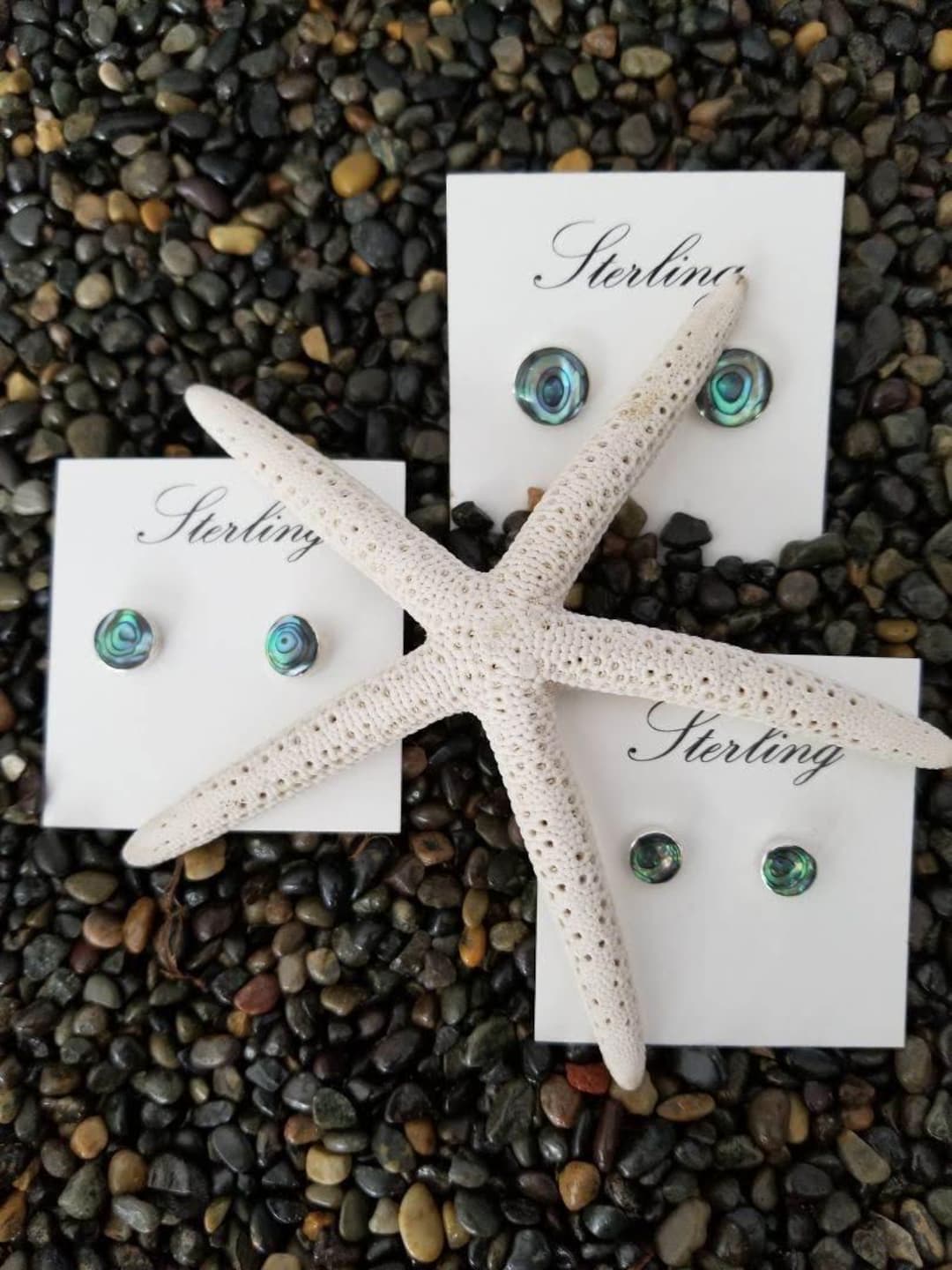 New 925 Sterling Silver & Abalone Paua Shell Stud Earrings Round Studs ...