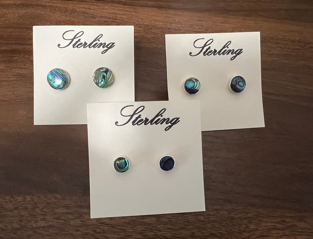 New 925 Sterling Silver & Abalone Paua Shell Stud Earrings Round Studs ...