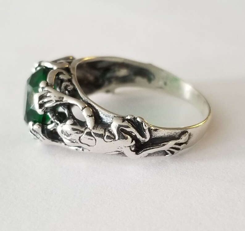 New Sterling Silver 925 Ornate Frog Ring With Genuine Emerald - Etsy