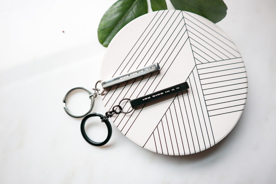 PERSONALIZED Bar Men Keychain - Morse Code Coordinates Keychain ...