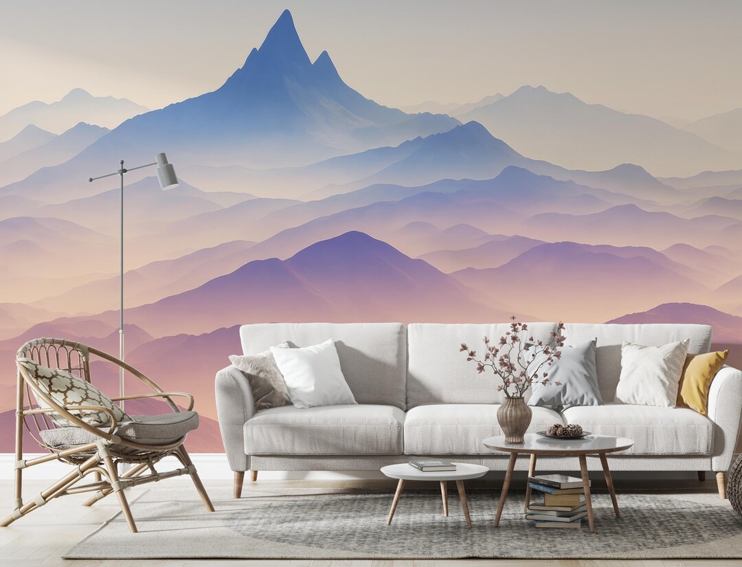 Lavender Mountain Mural: Abstract Landscape Peel and Stick Wallpaper - Etsy