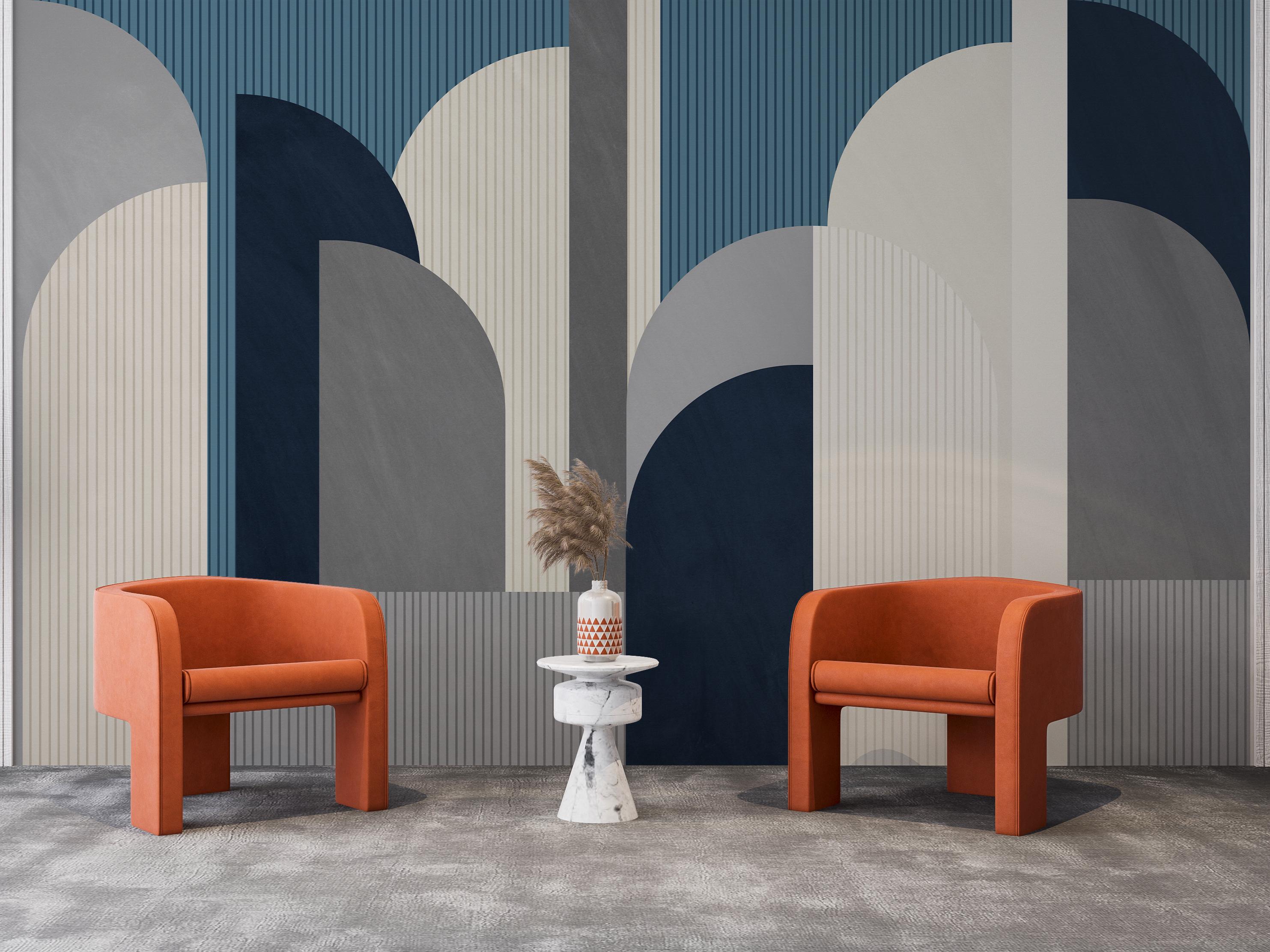 Blue Gray Arch Wall Mural – Geometric Abstract Wallpaper, Elegant ...
