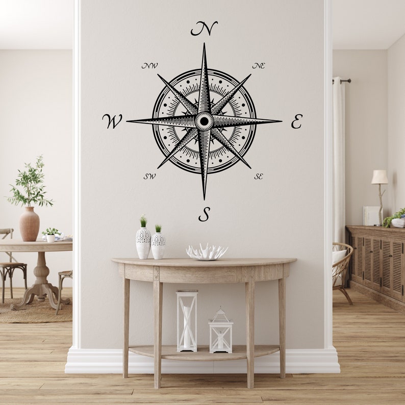 Compass Wall Decal Nautical Compass Rose Navigate Vinyl - Etsy