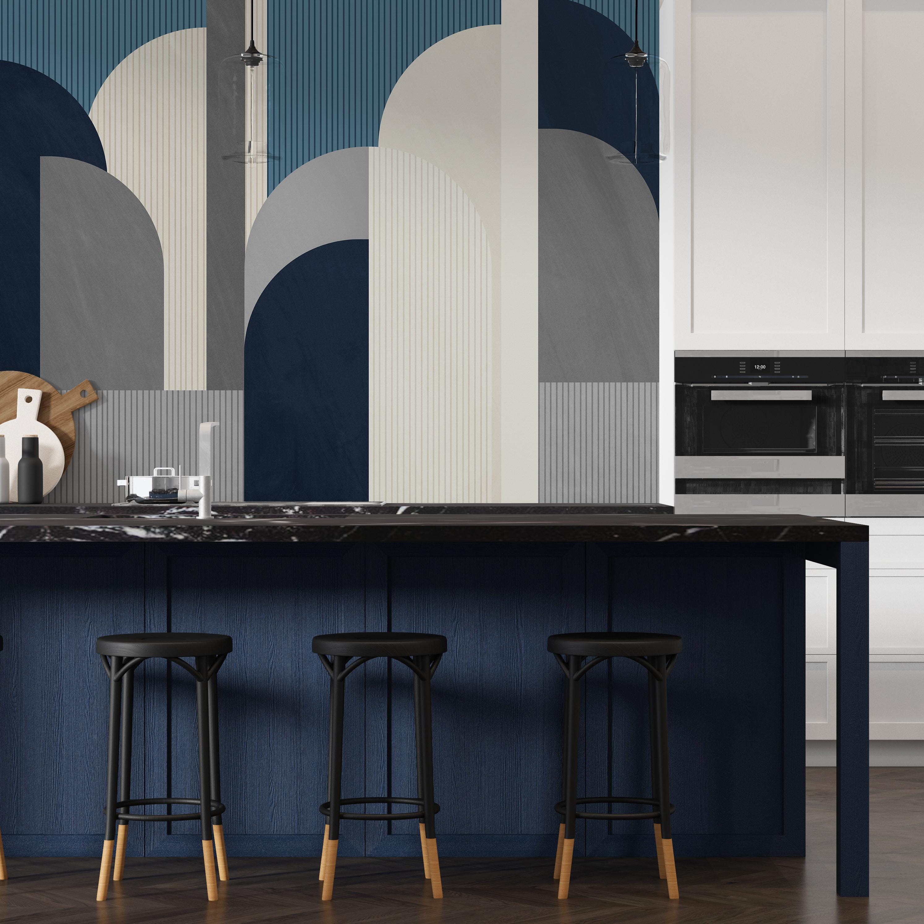 Blue Gray Arch Wall Mural – Geometric Abstract Wallpaper, Elegant ...