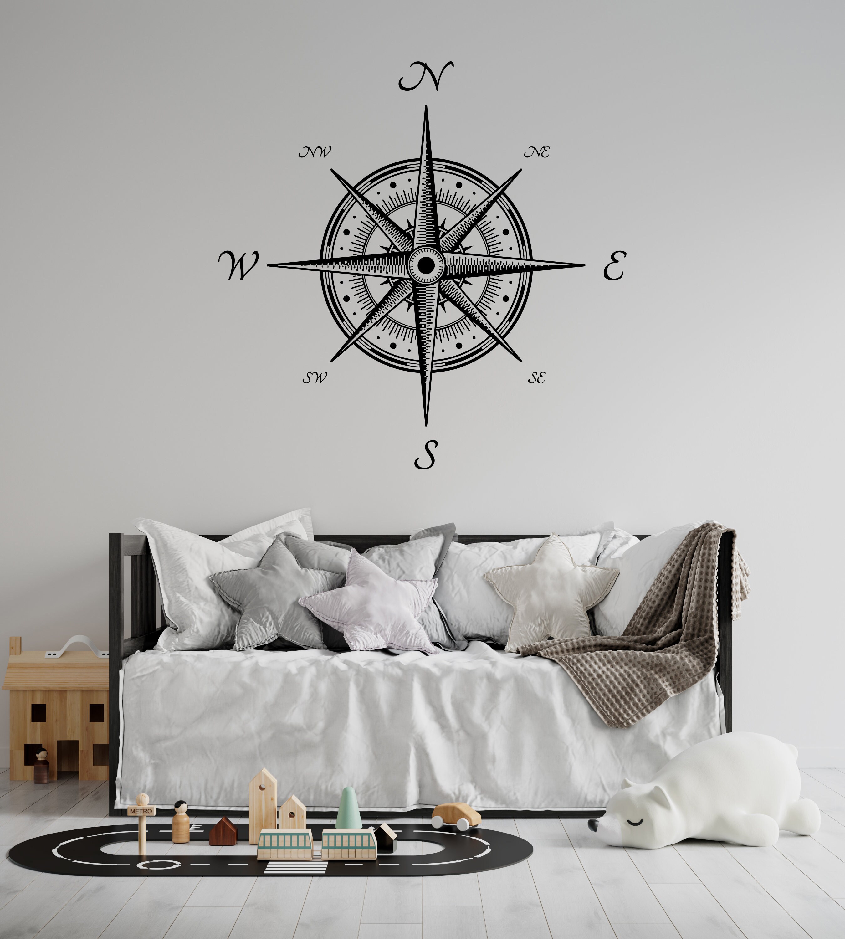 Compass Wall Decal Nautical Compass Rose Navigate Vinyl | Etsy