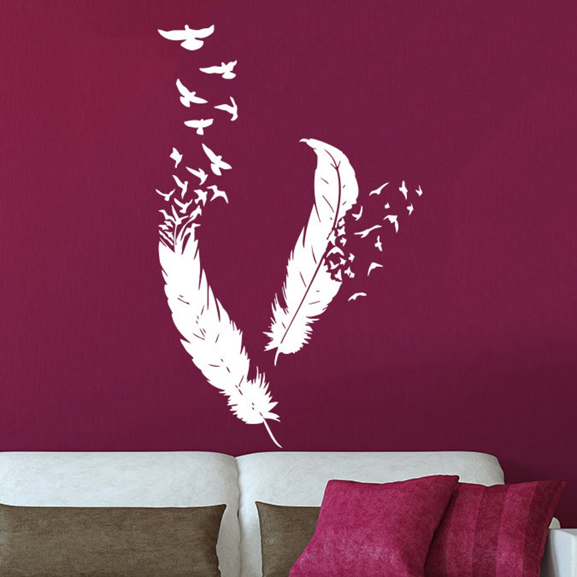 Feather Wall Decal Vinyl Sticker Decals Bird Home Decor Art | Etsy