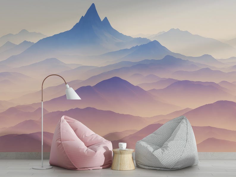 Lavender Mountain Mural: Abstract Landscape Peel and Stick Wallpaper - Etsy