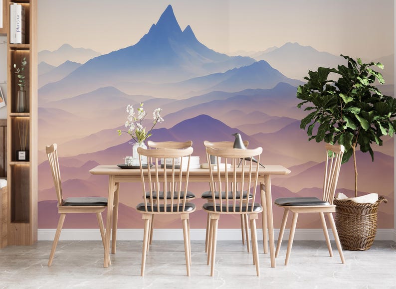 Lavender Mountain Mural: Abstract Landscape Peel and Stick Wallpaper - Etsy