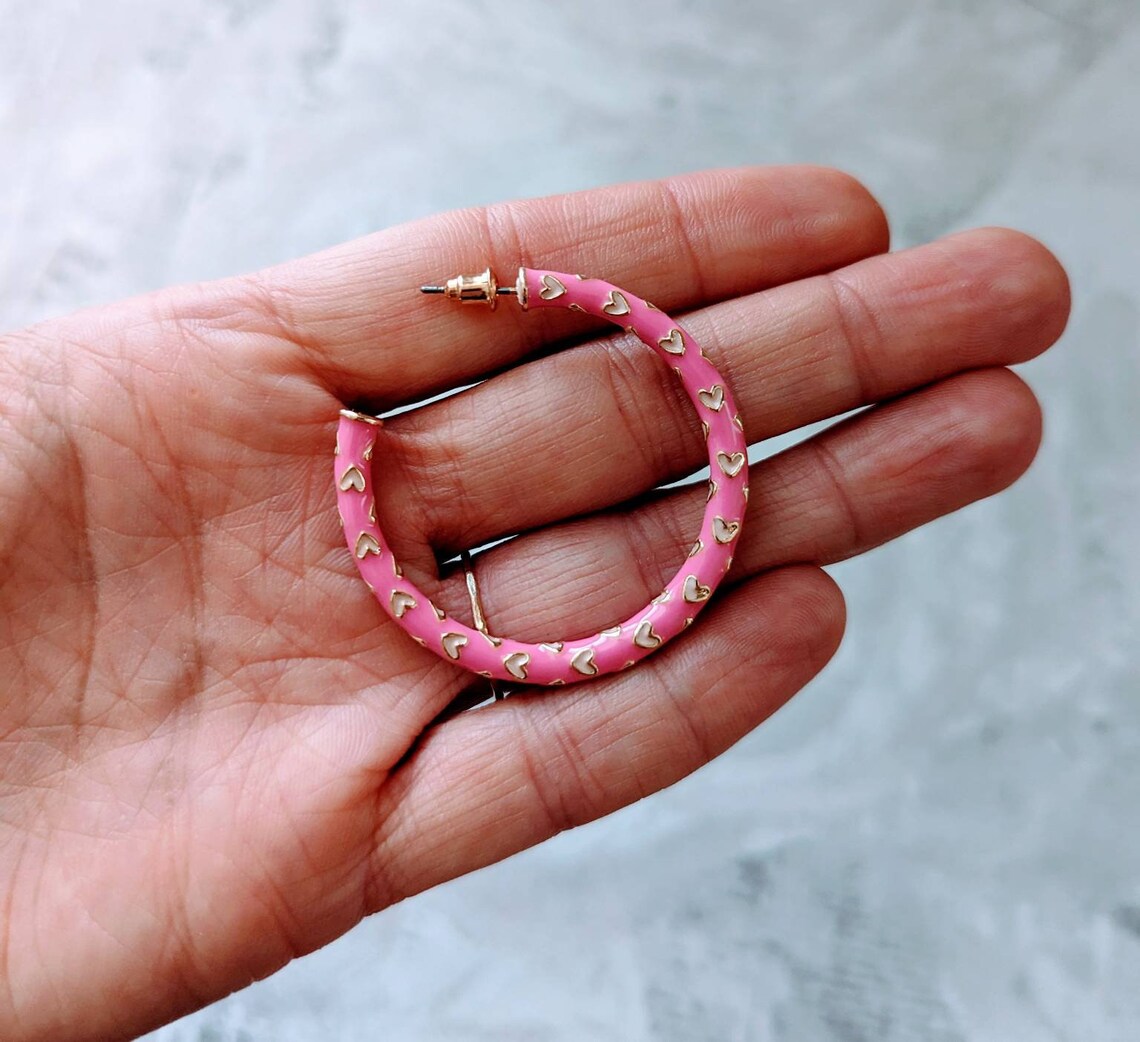 Enamel Heart Hoop Earrings, Valentine Heart Earrings, Heart Earrings - Etsy