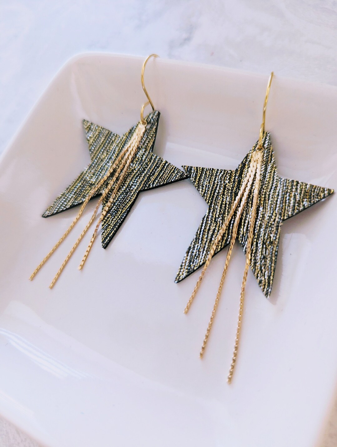 Tassel Star Earrings, Star Leather Earrings, Leather Star Earrings With ...