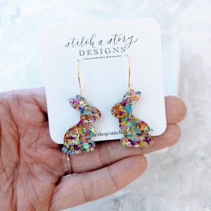 Acrylic Glitter Multi Colored Rabbit Earrings, Acrylic Bunny Earrings ...