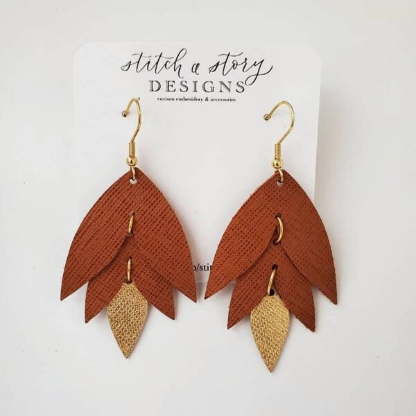 Leather Leaf Earrings - Etsy