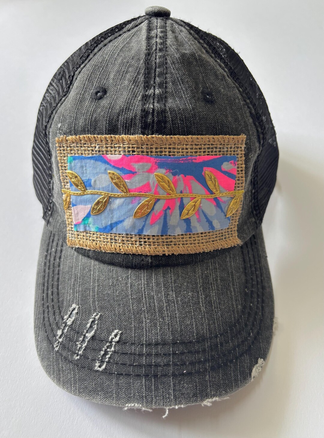 Vintage Black Patch Hat, Ponytail Hat With Colorful Patch - Etsy