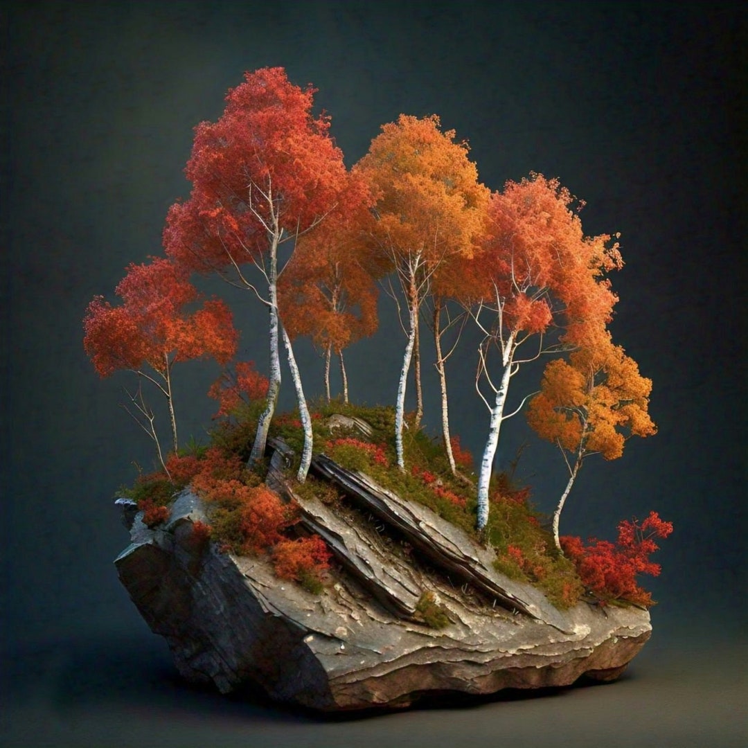 Realistic Diorama Miniature Fall Season Birch Trees. Decorative ...