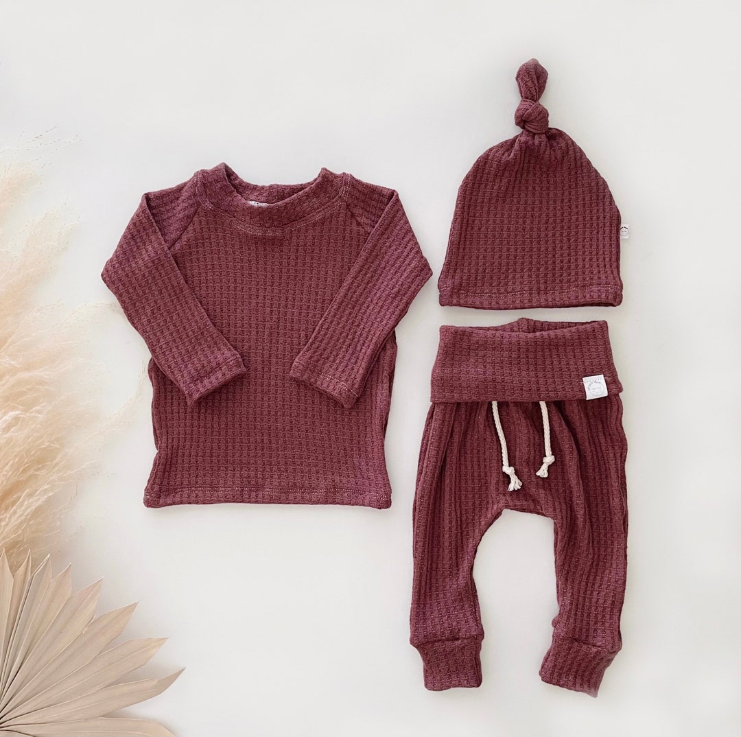 Cranberry Waffle Knit Baby Outfit - Fall Baby Clothes | Newborn Coming ...