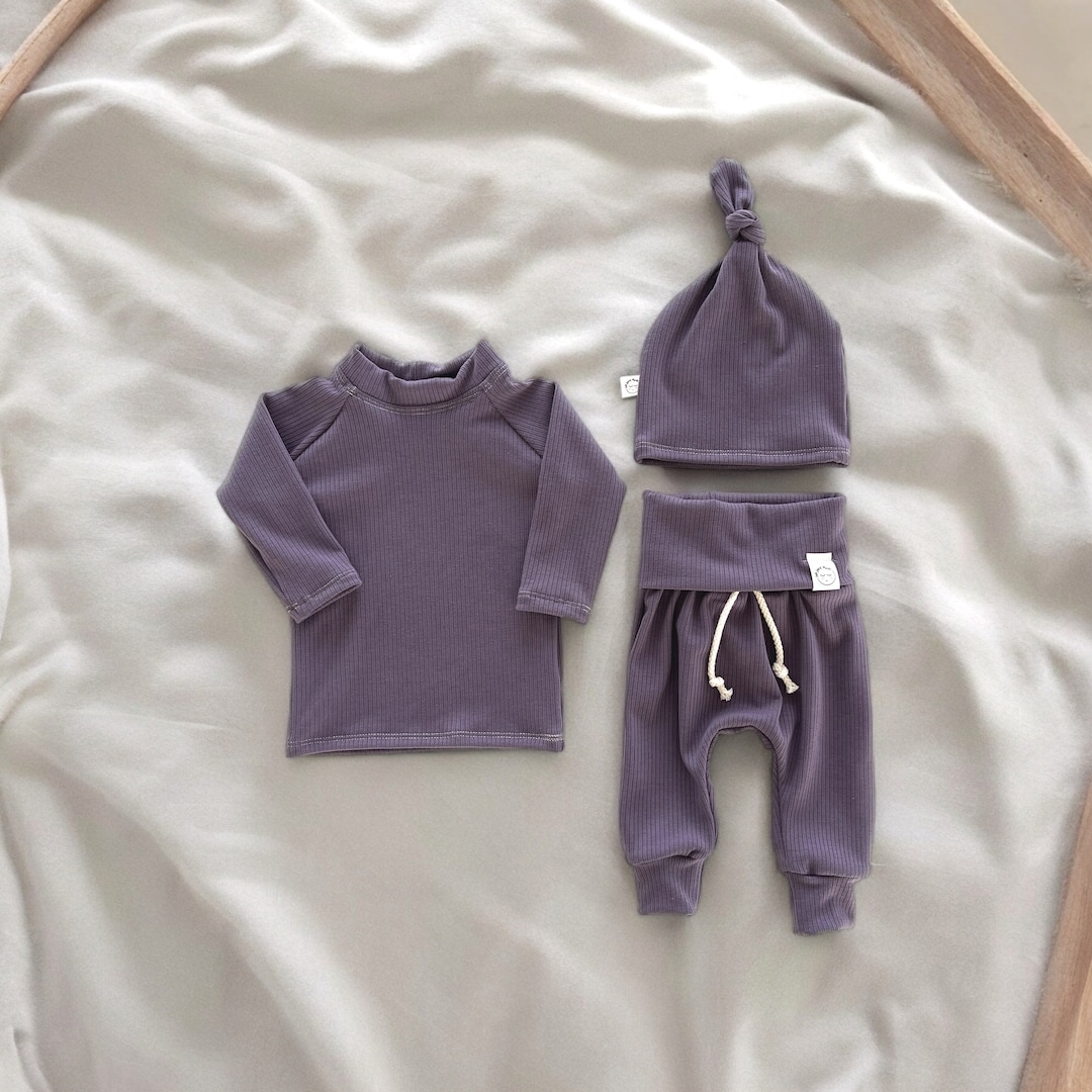 Purple Baby Girl Outfit, 2 Piece Set, Rib Knit Baby Clothes, Coming ...