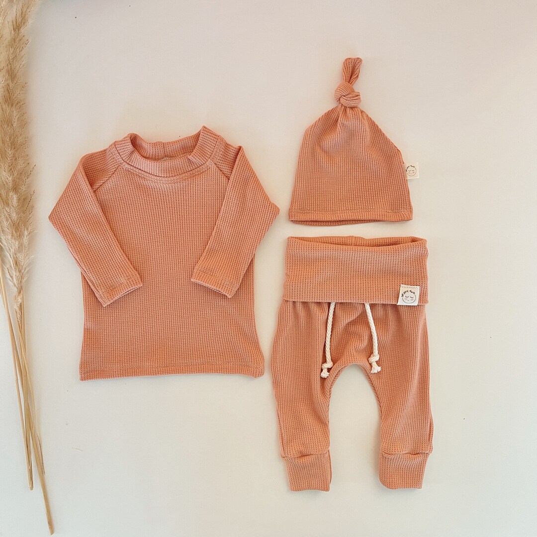 Peach Thermal Baby Girl Outfit, Spring Newborn Coming Home Outfit, Baby ...