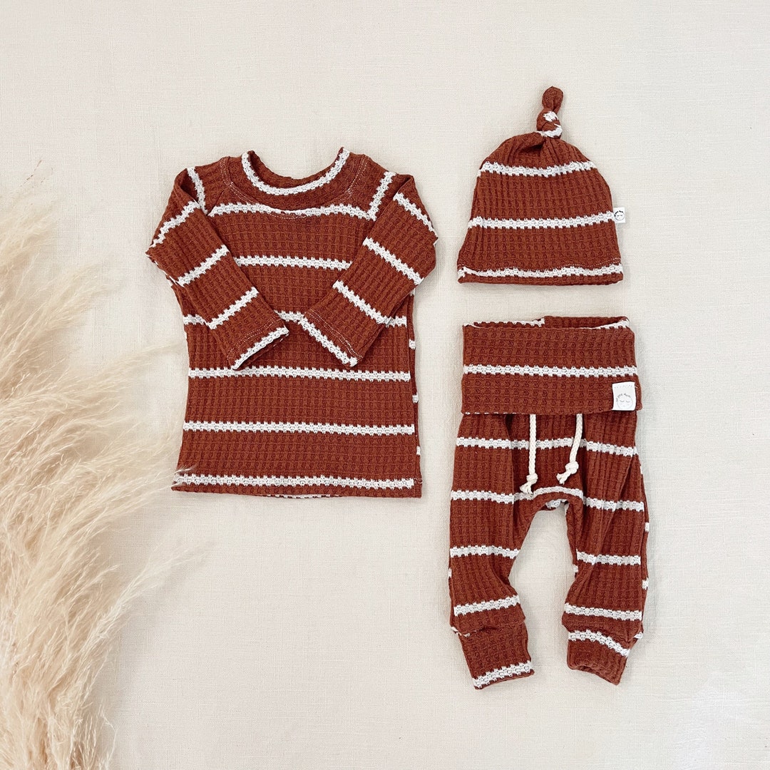 Copper Stripe Waffle, Fall Baby Clothing, 2 Piece, Soft Baby Outfit ...