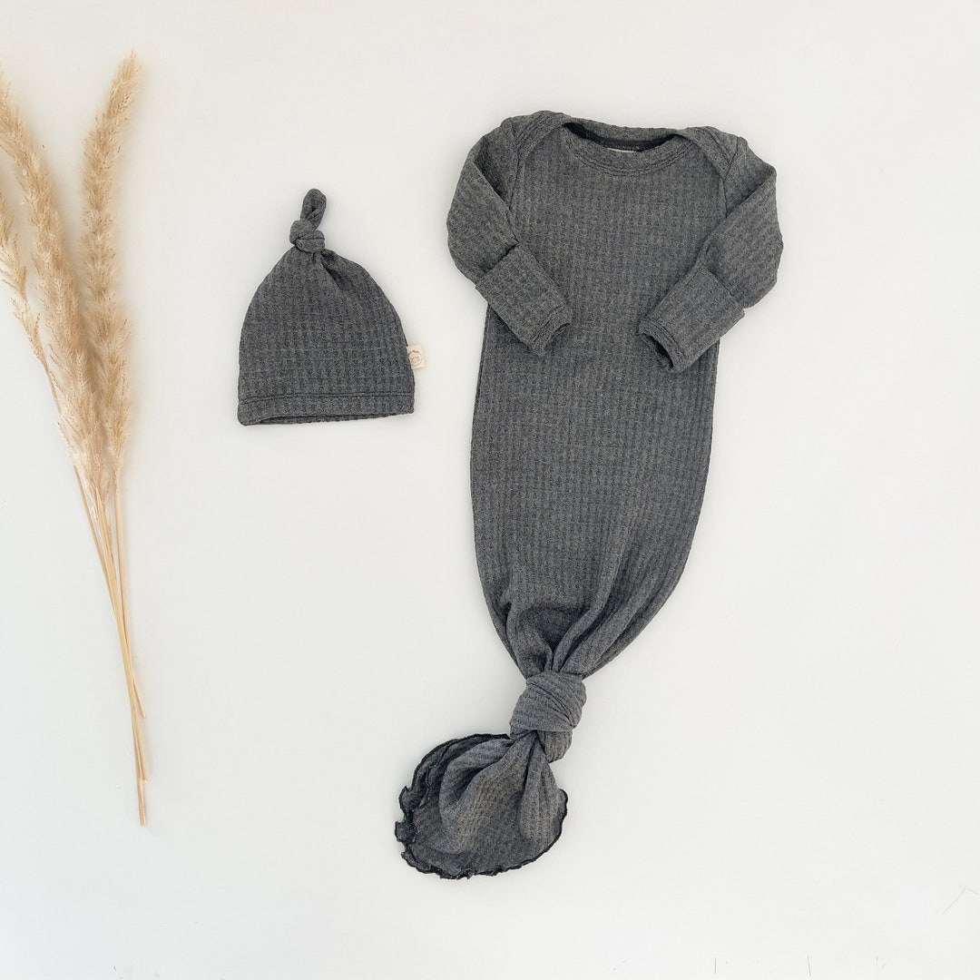 Charcoal Waffle Baby Gown, Newborn Sleeper Gown, Mutual Baby Clothes ...