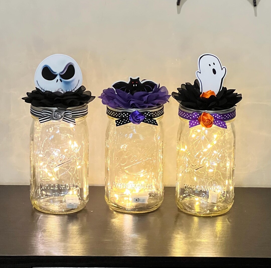 Halloween Decor Ghost Nightmare Bat Mason Jars Centerpiece Mason Jar ...