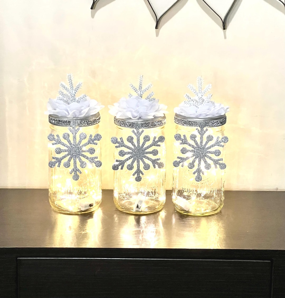 Snowflake Centerpieces Mason Jar Baby Shower Decoration With Fairy ...
