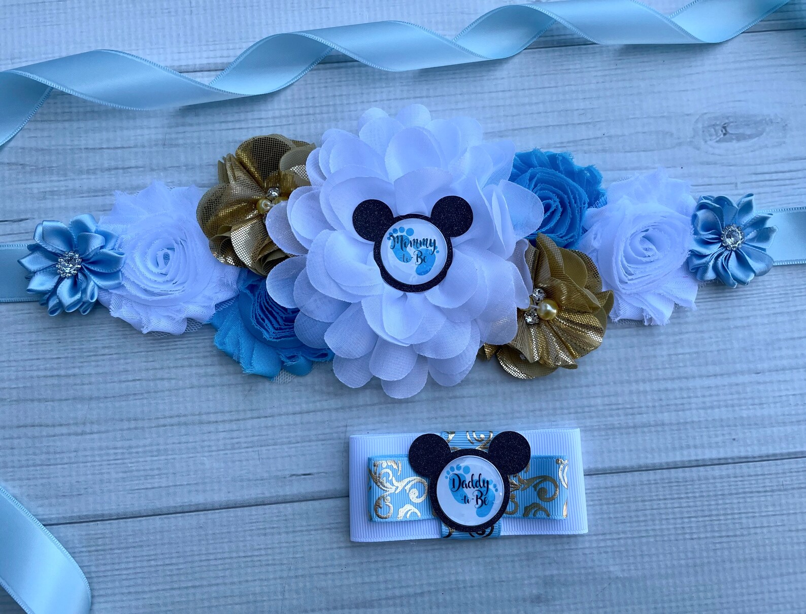 Mickey Mouse Maternity Sash Blue Mickey Mouse Baby Shower Sash | Etsy