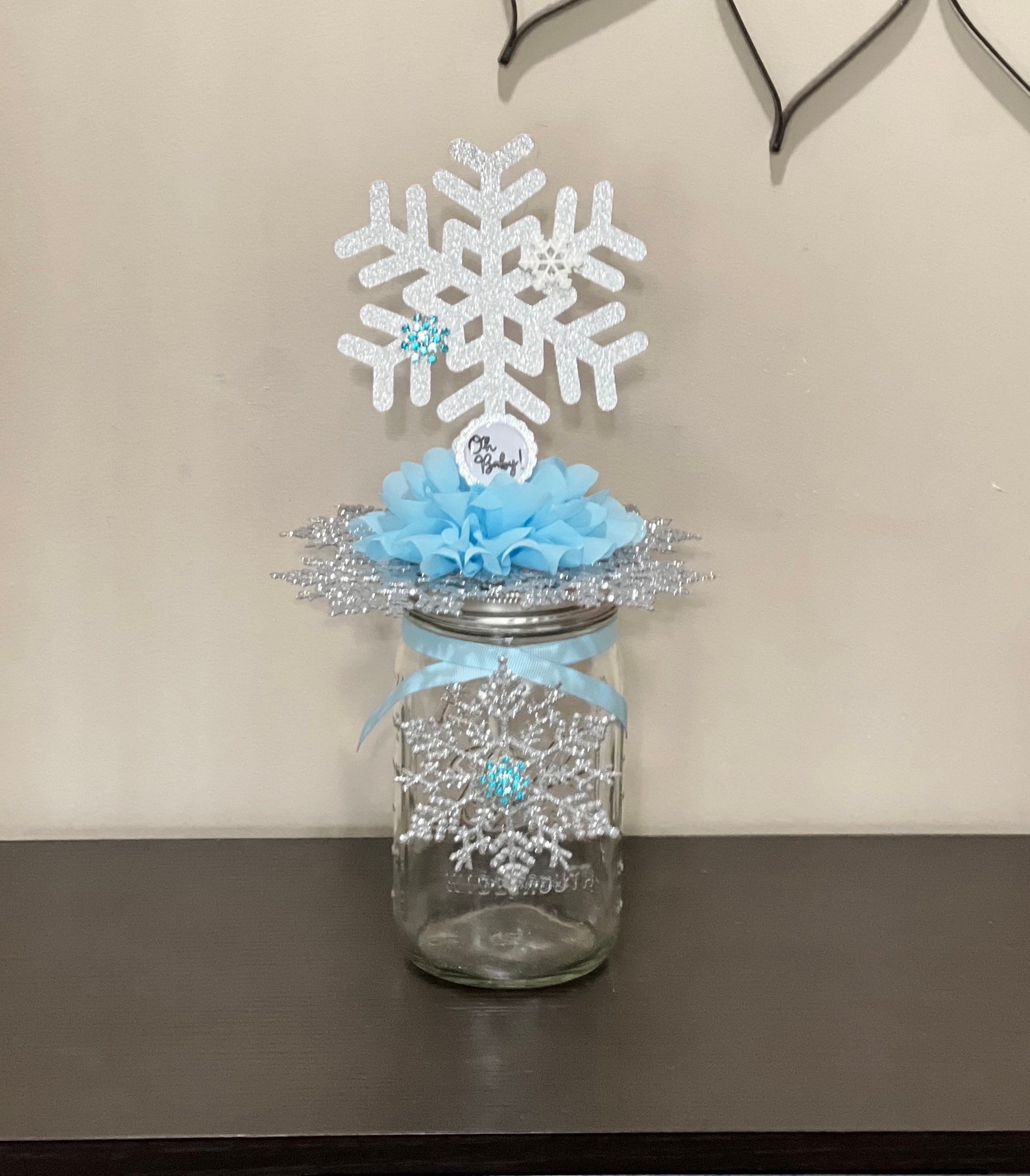 Snowflake Baby Shower Centerpiece Snowflake Mason Jar Baby Shower ...