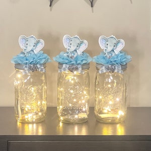 Elephant Baby Shower Centerpieces Mason Jar Baby Shower Decoration With ...