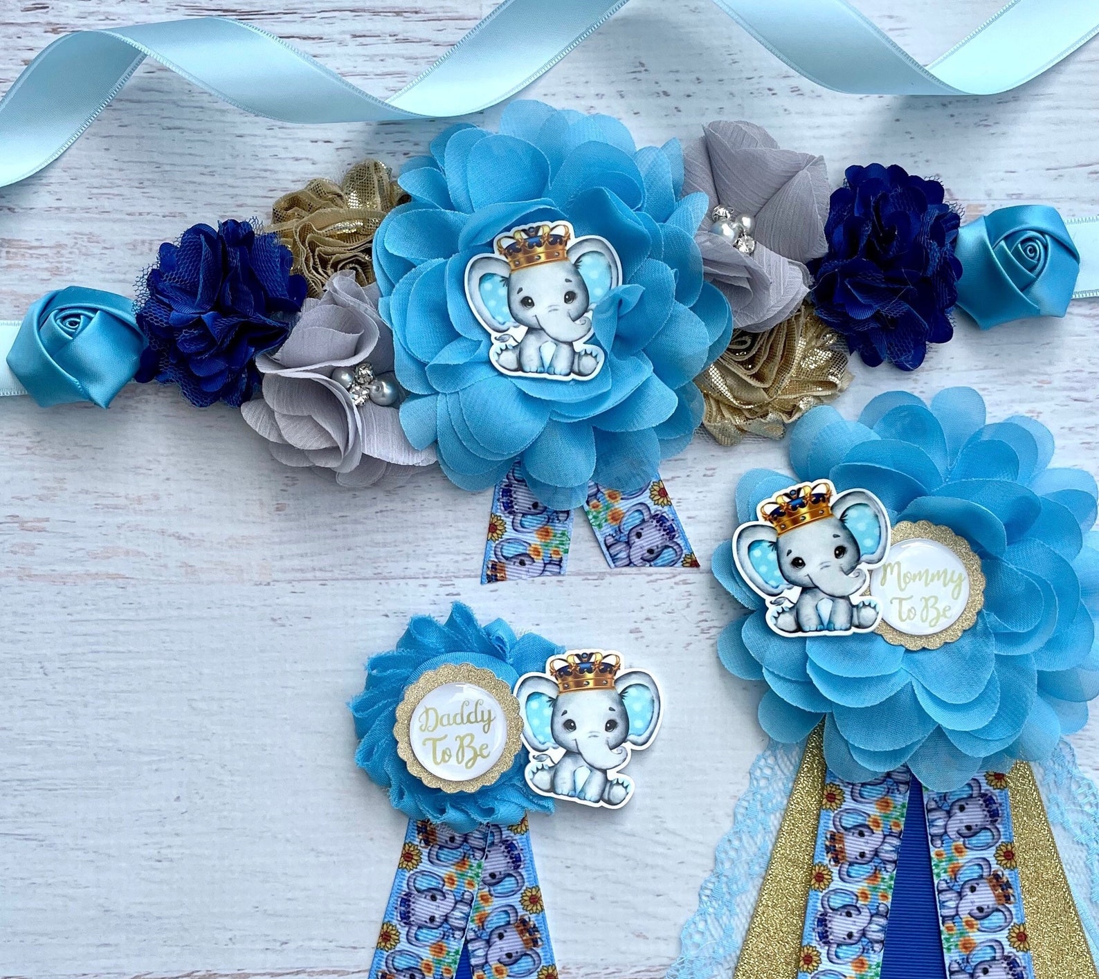 Royal Blue ,blue ,gold Prince Elephant Baby Shower Sash Boy Prince ...