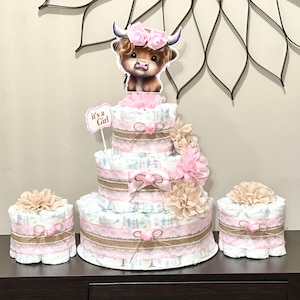 Highland Cow Baby Shower Diaper Cakes Girl ,cow Baby Shower Girl ,set ...