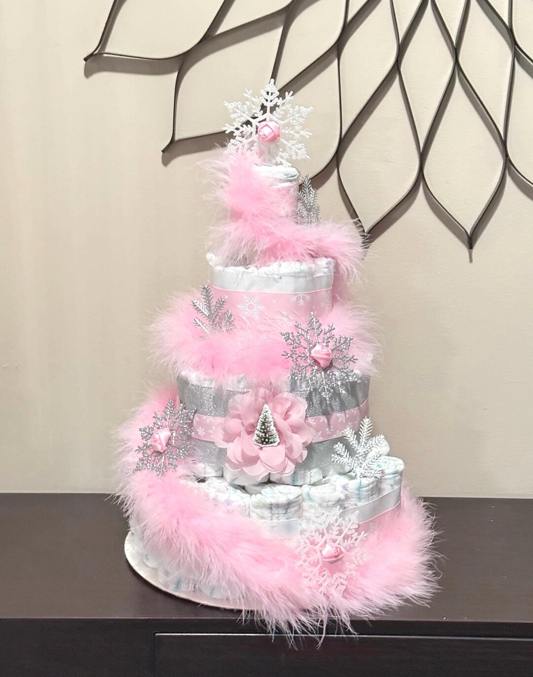 Christmas Tree Diaper Cake Baby Shower Girl Snowflake Baby Shower ...