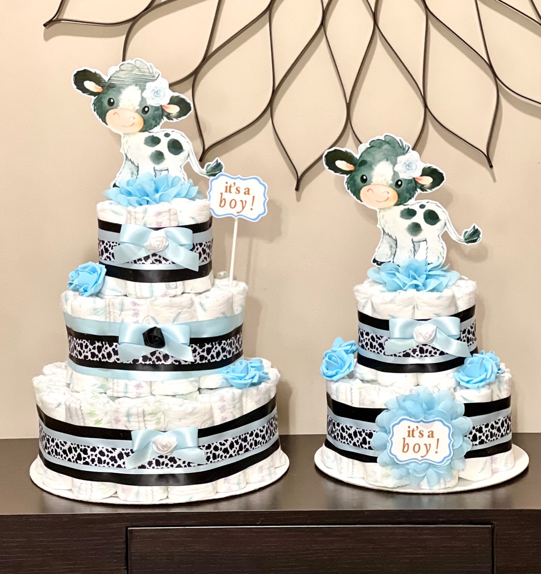 Boho Cow Diaper Cake Boy Highland Cow Baby Shower Centerpiece Baby ...