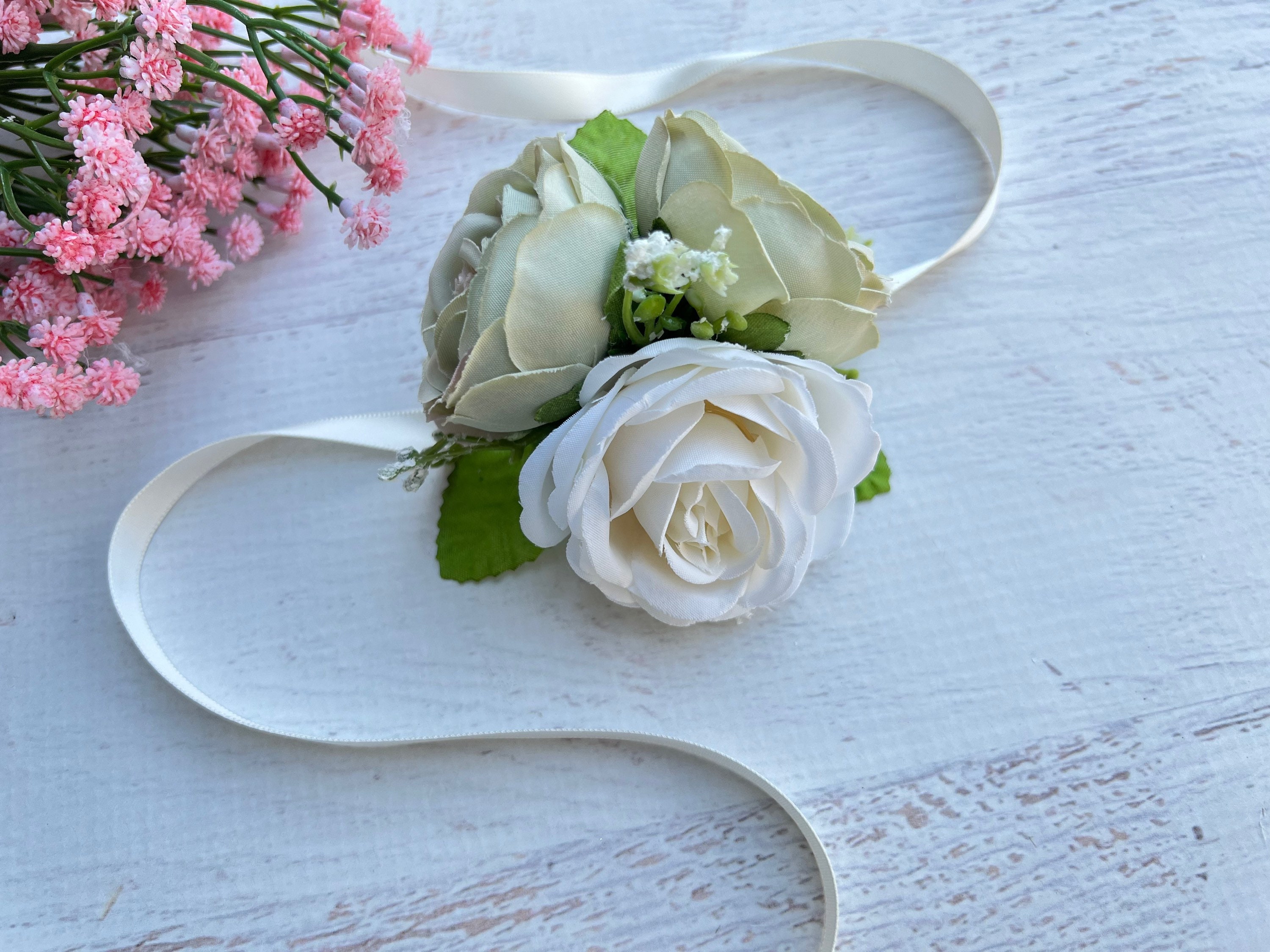 Sage Green Cream Wrist Corsage Flower Corsage Wedding Corsage - Etsy