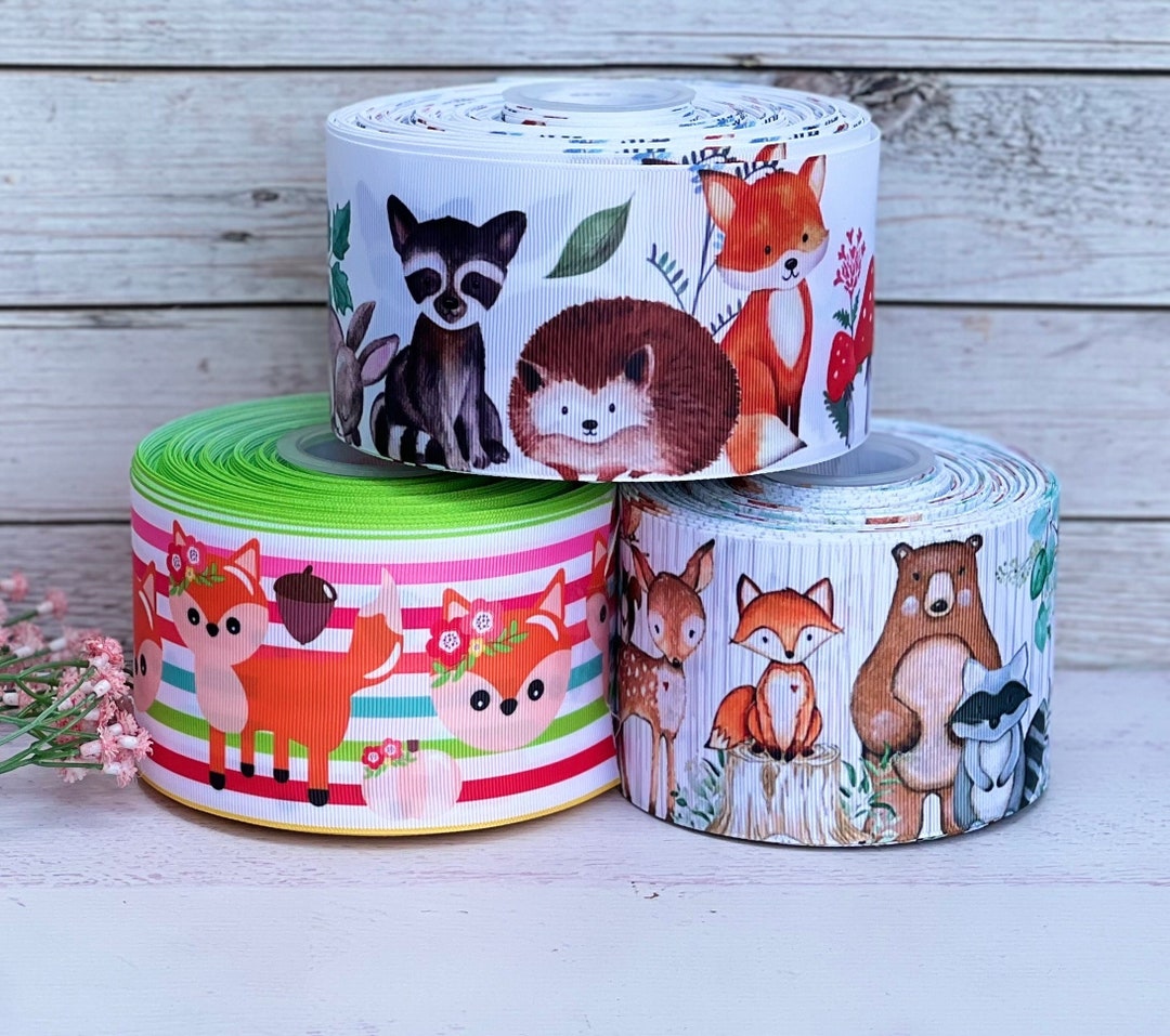 3” Woodland Grosgrain Ribbon ,fox Grosgrain Ribbon , 3 Yards Woodland ...