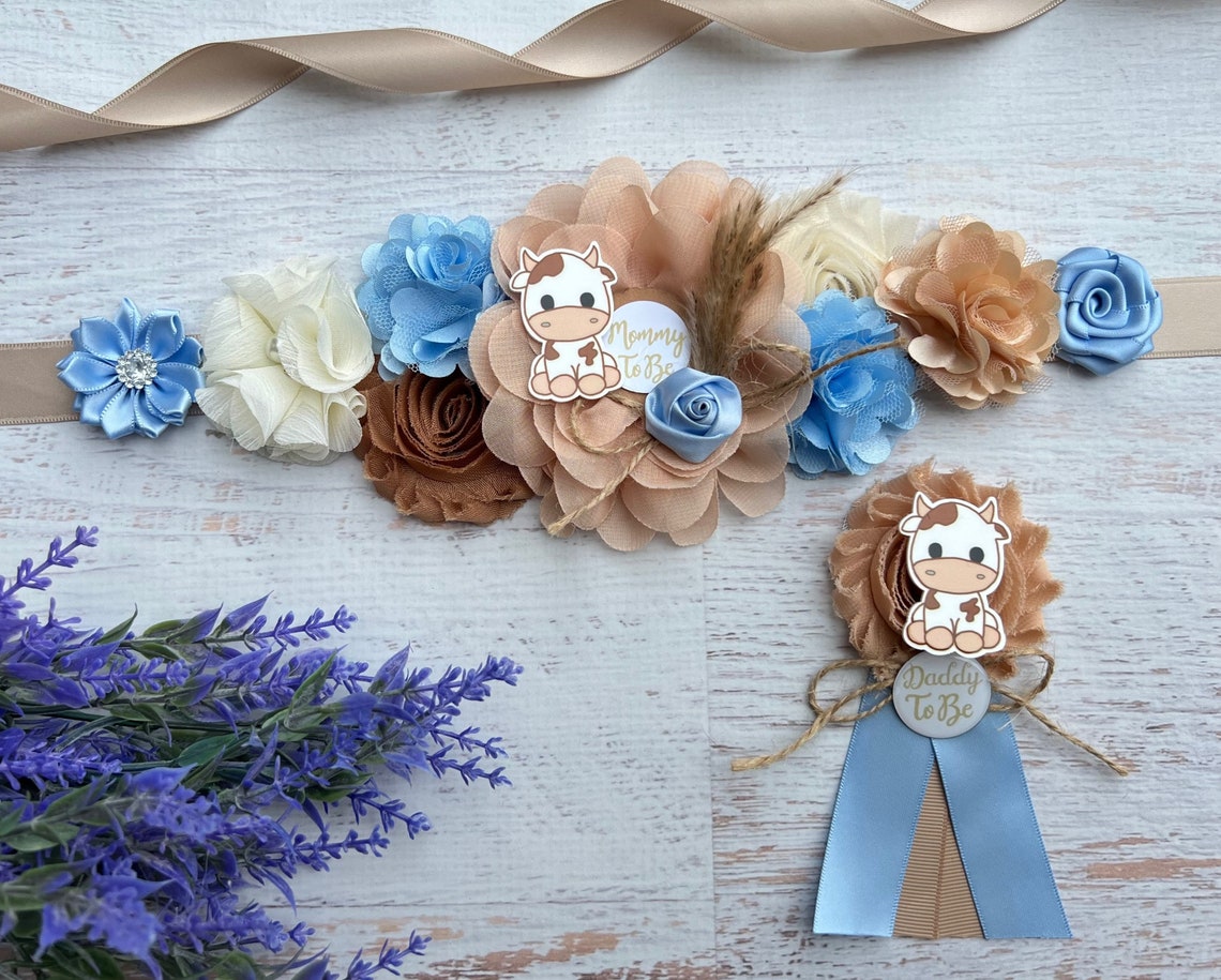 Boho Cow Baby Shower Sash ,cow Maternity Sash ,cow Pregnancy Sash, Cow ...