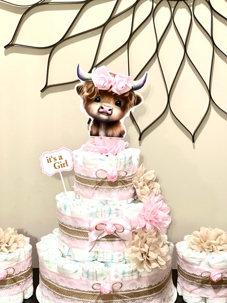 Highland Cow Baby Shower Diaper Cakes Girl ,cow Baby Shower Girl ,set ...