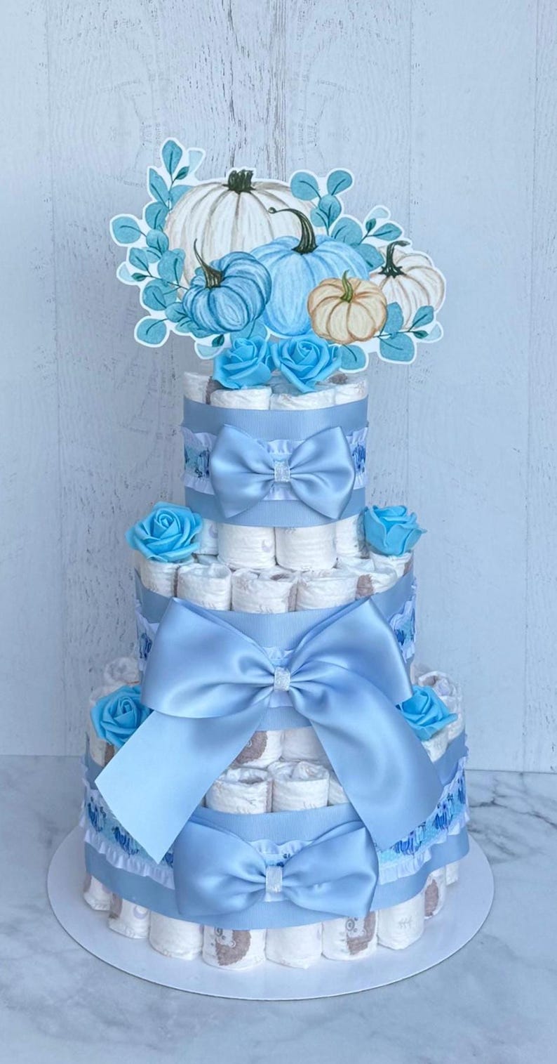 Blue Pumpkin Diaper Cake Pumpkin Baby Shower Boy Pumpkin Baby Shower ...