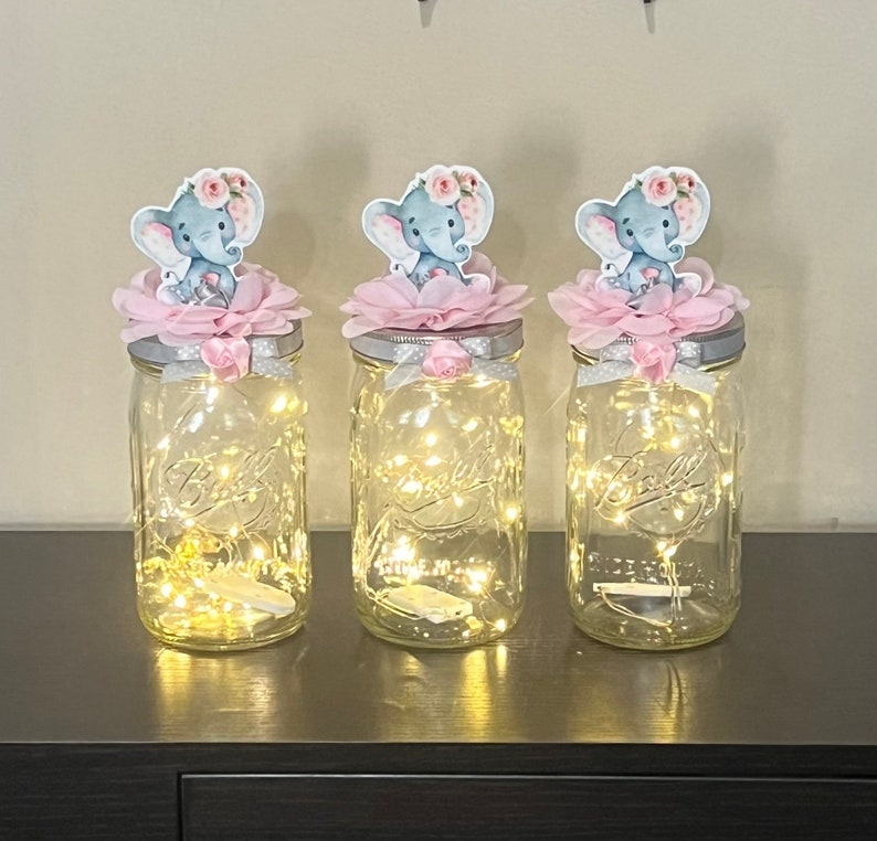 Elephant Baby Shower Centerpieces Mason Jar Decoration With Fairy ...