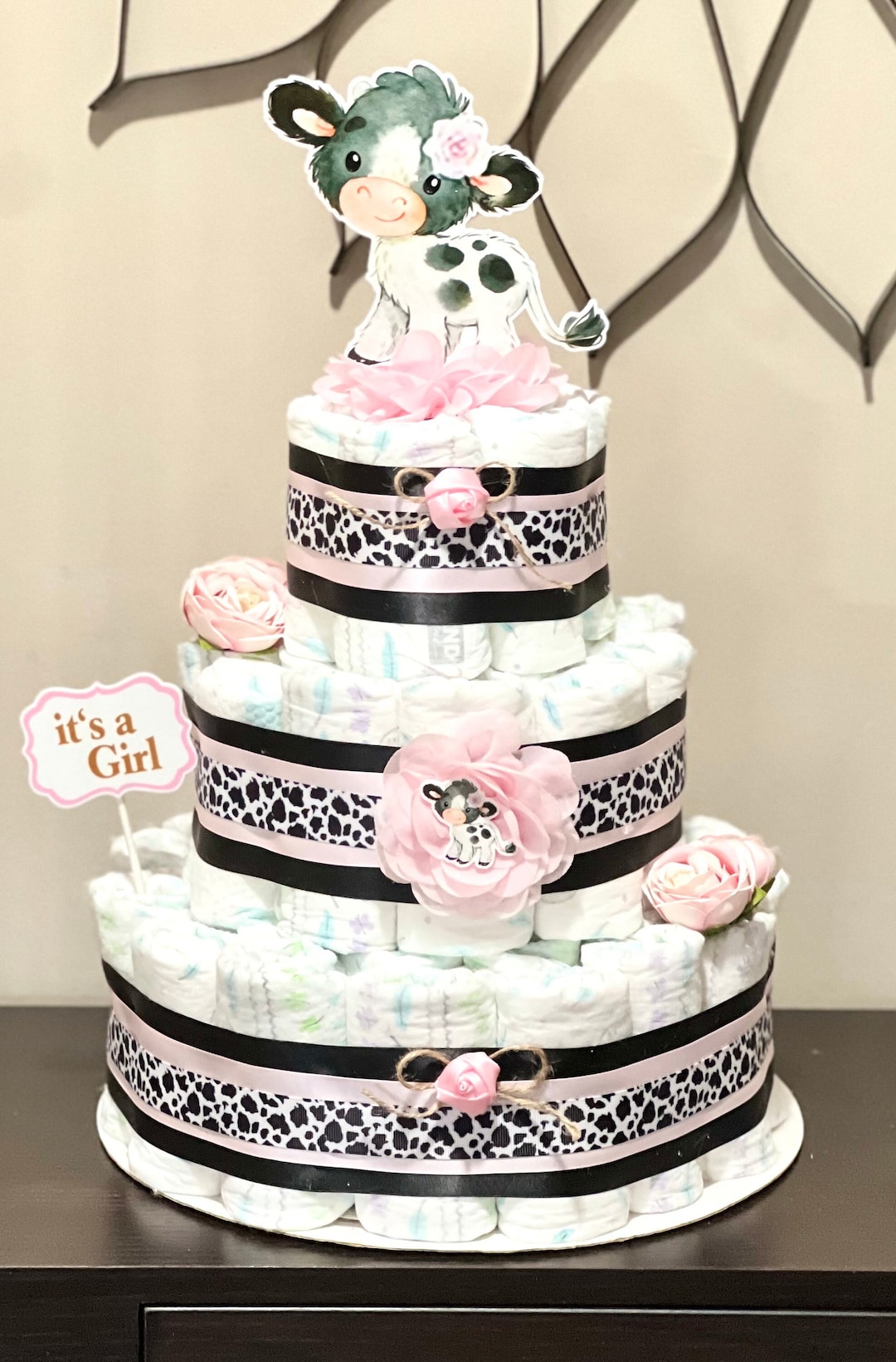 Highland Cow Diaper Cake Baby Shower ,cow Diaper Cake Girl ,boho Cow ...