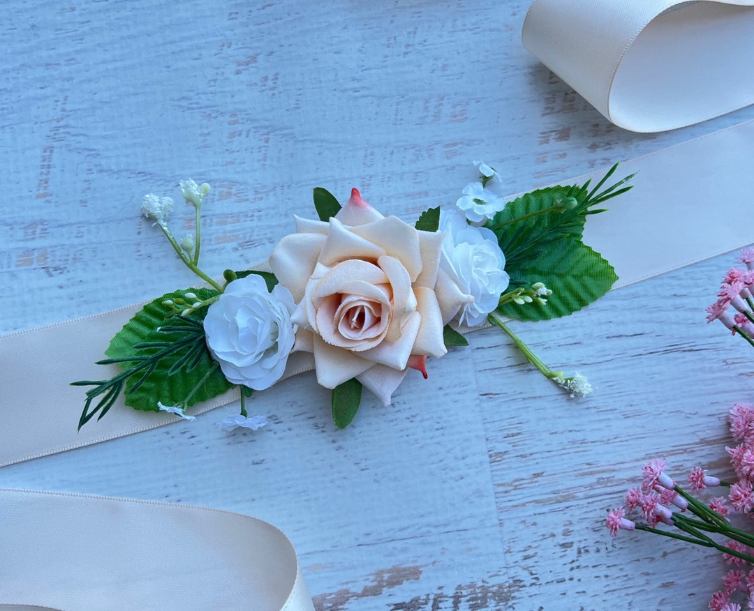 Blush White Flower Girl Sash Flower Girl Belt Flower Sash Belt Bridal ...