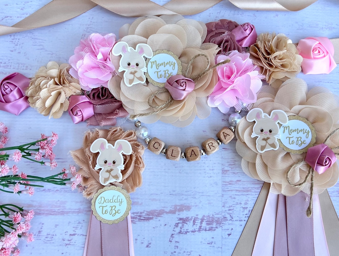 Faja de maternidad para baby shower de conejito, Faja de baby shower de ...