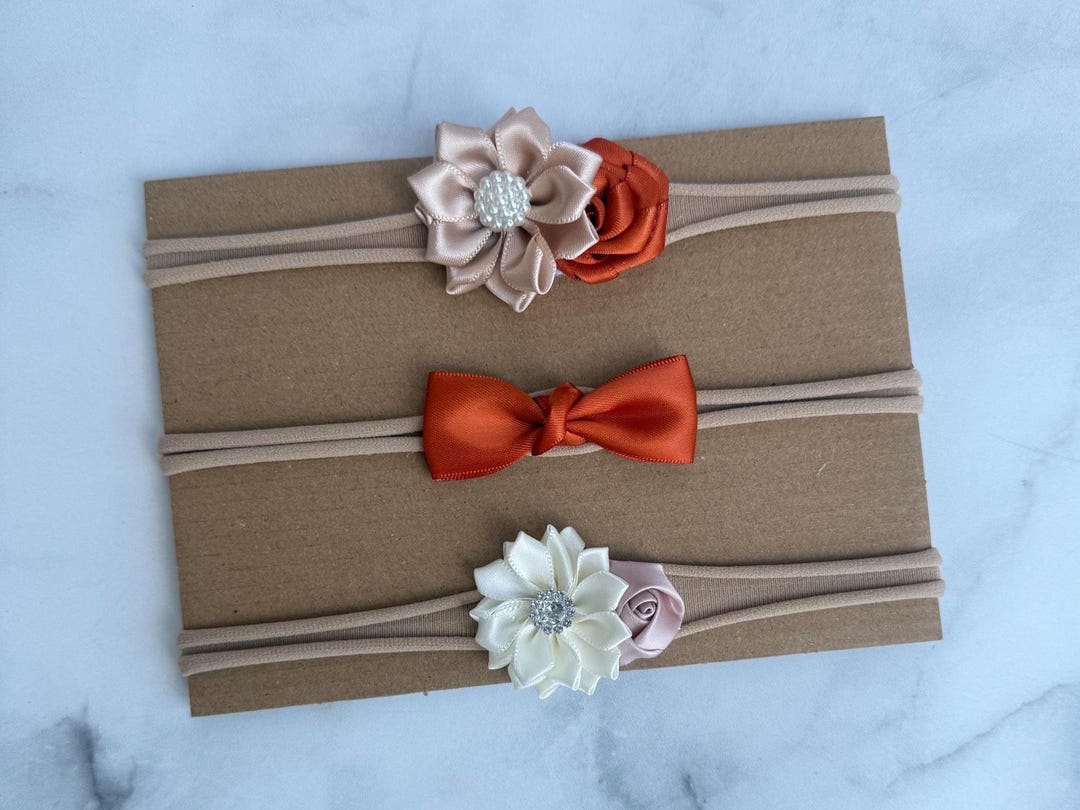 Terracotta Baby Headband Set, Fall Baby Headbands, Nylon Baby Headband ...