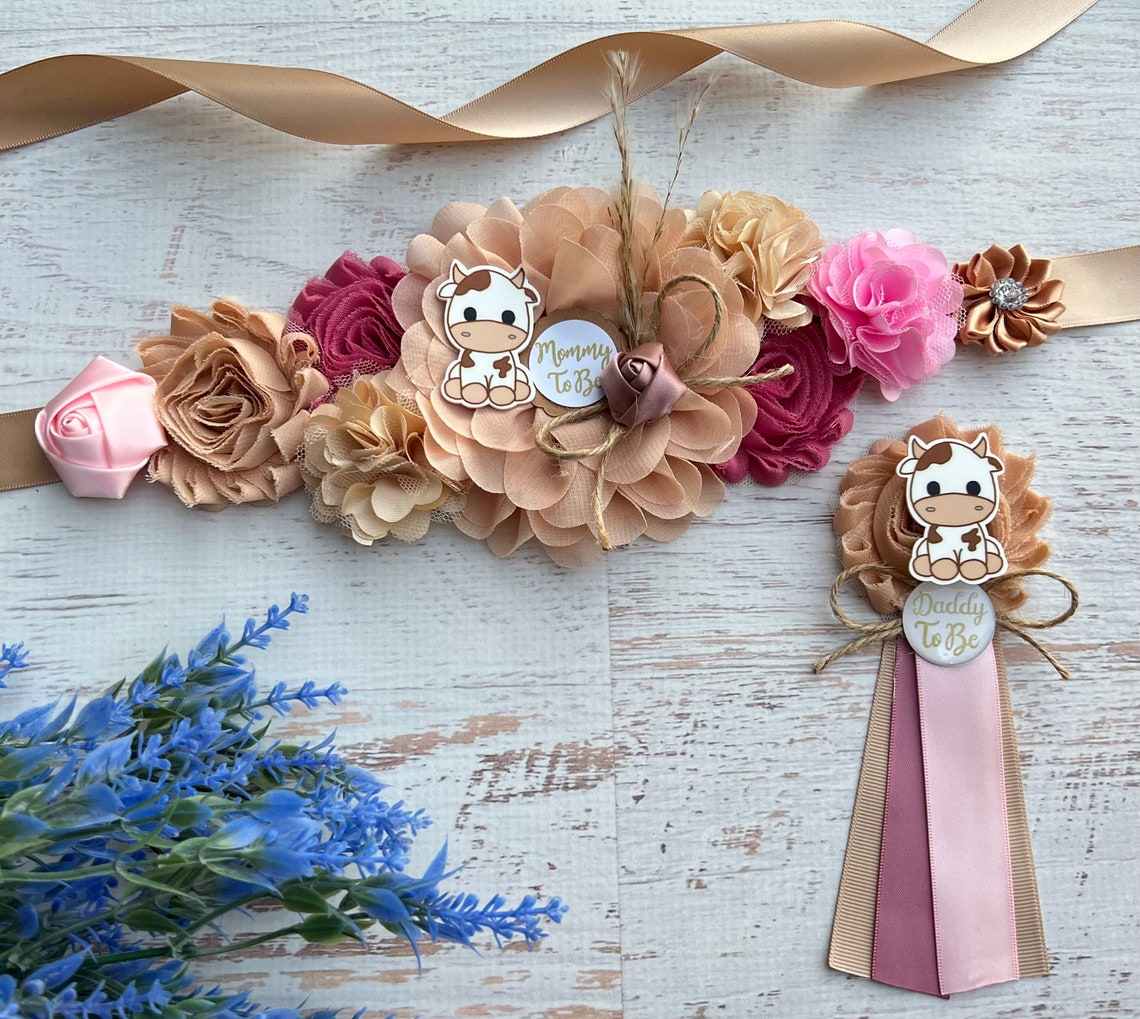Boho Cow Baby Shower Sash cow Maternity Sash cow Pregnancy - Etsy