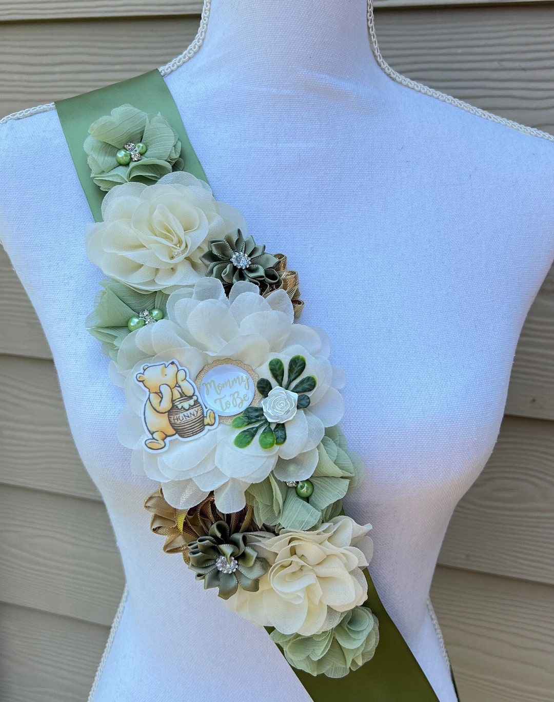 Classic Pooh Shoulder Sash Sage Green Classic Pooh Baby Shower Sash ...